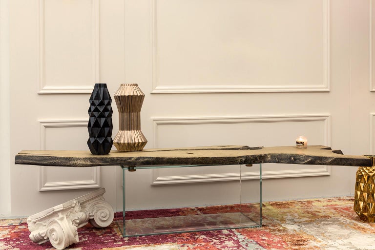 Organic Primitive Center Table in Brushed Aged Brass and Glass Base For ...