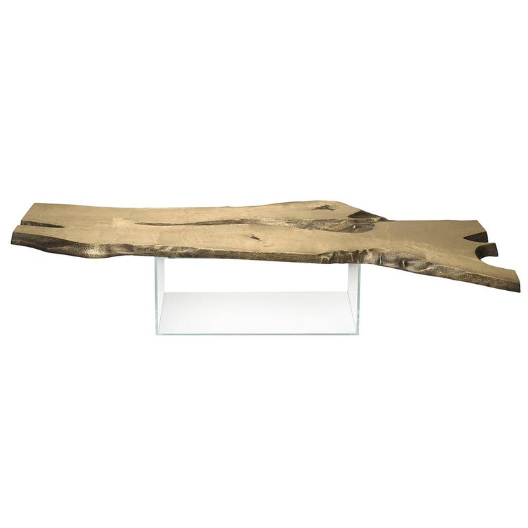 Organic Primitive Center Table in Brushed Aged Brass and Glass Base For ...