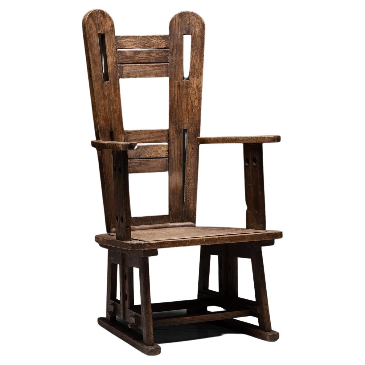 Primitive Gothic Elm Chair at 1stDibs