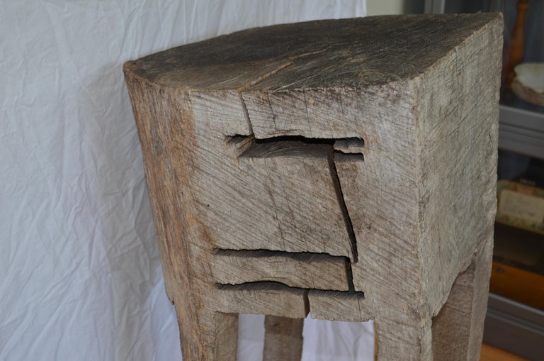 Primitive Chopping Butcher Block with Knife Slots Carved from Fallen ...