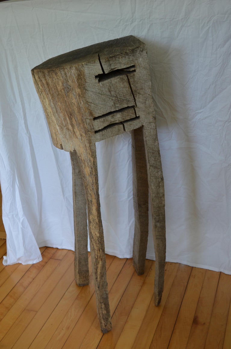 Primitive Chopping Butcher Block with Knife Slots Carved from Fallen ...