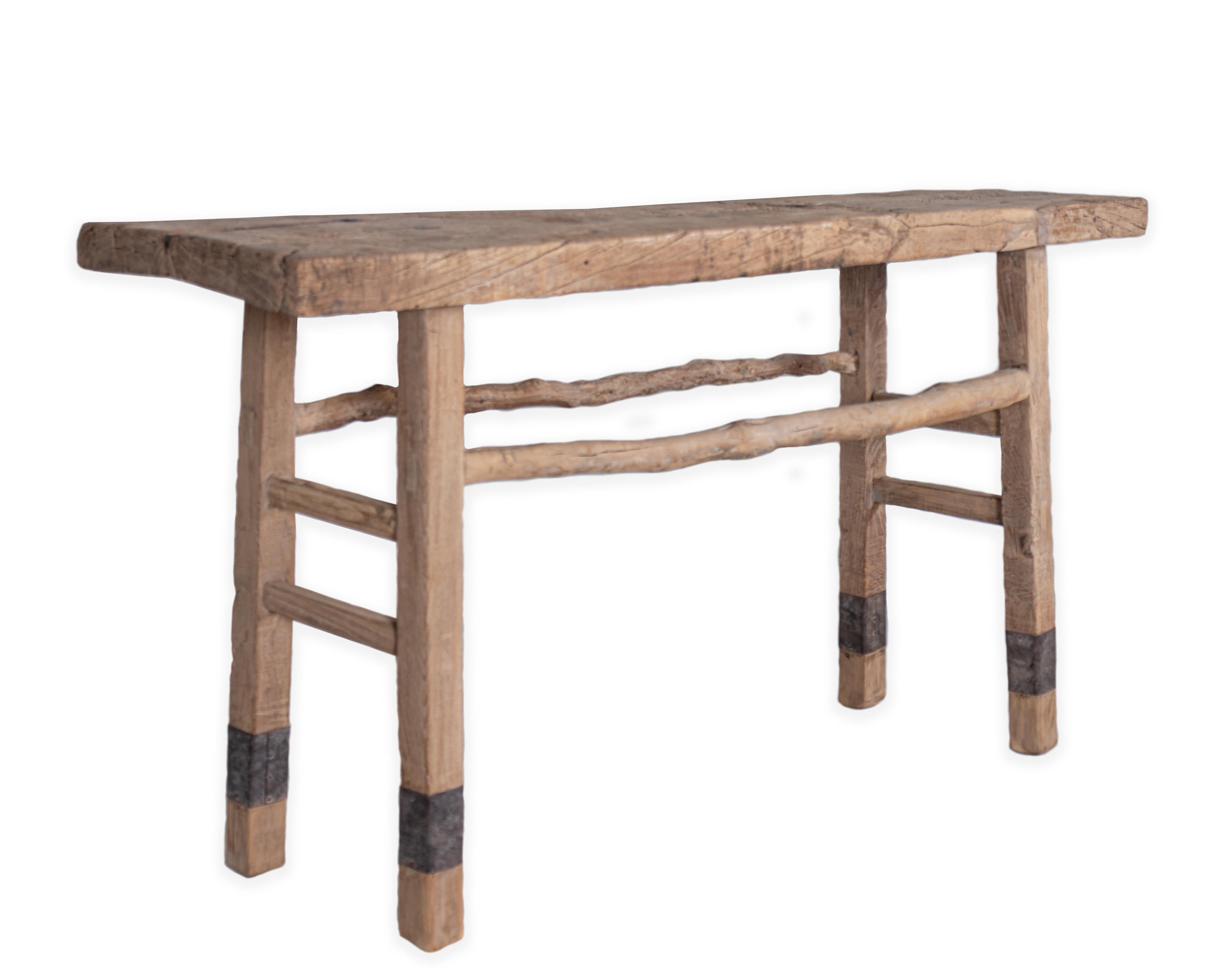 Primitive Console Table with Metal Accents at 1stDibs