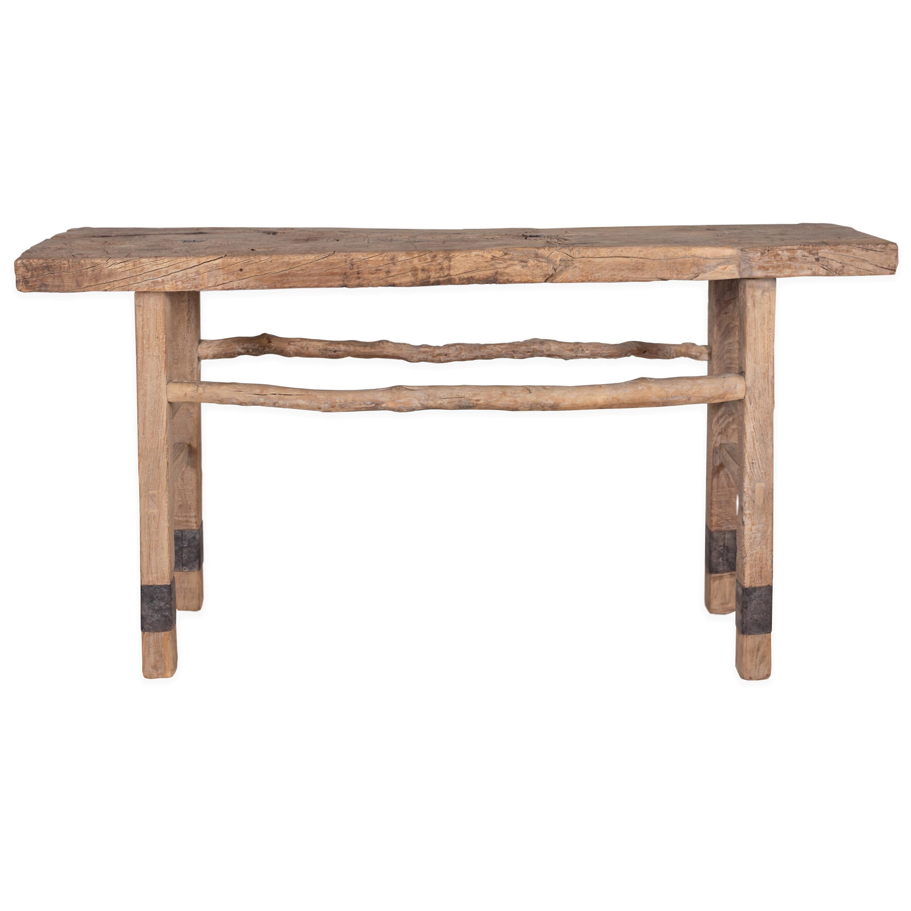 Primitive Console Table with Metal Accents at 1stDibs
