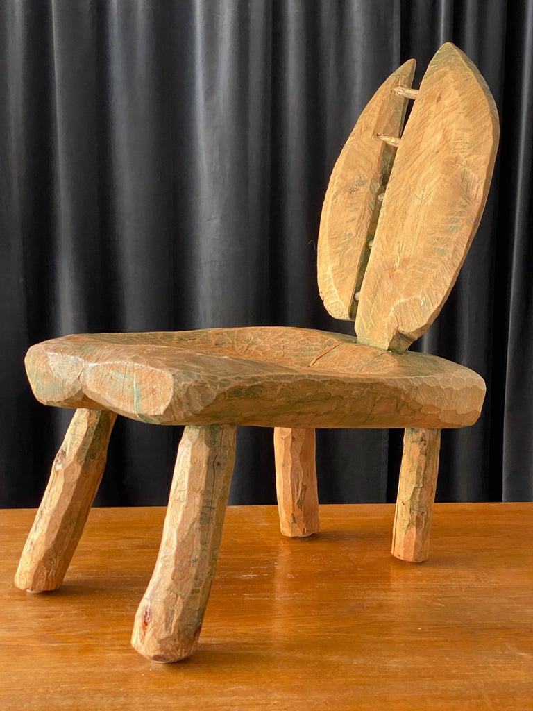 Primitive Freeform Lounge Chair, Sculpted Painted Wood, Sweden, circa ...