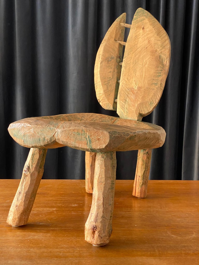 Primitive Freeform Lounge Chair, Sculpted Painted Wood, Sweden, circa ...