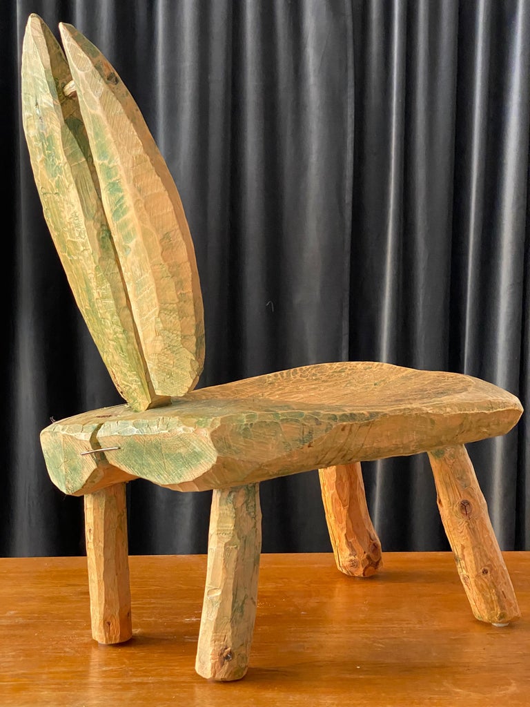 Primitive Freeform Lounge Chair, Sculpted Painted Wood, Sweden, circa ...