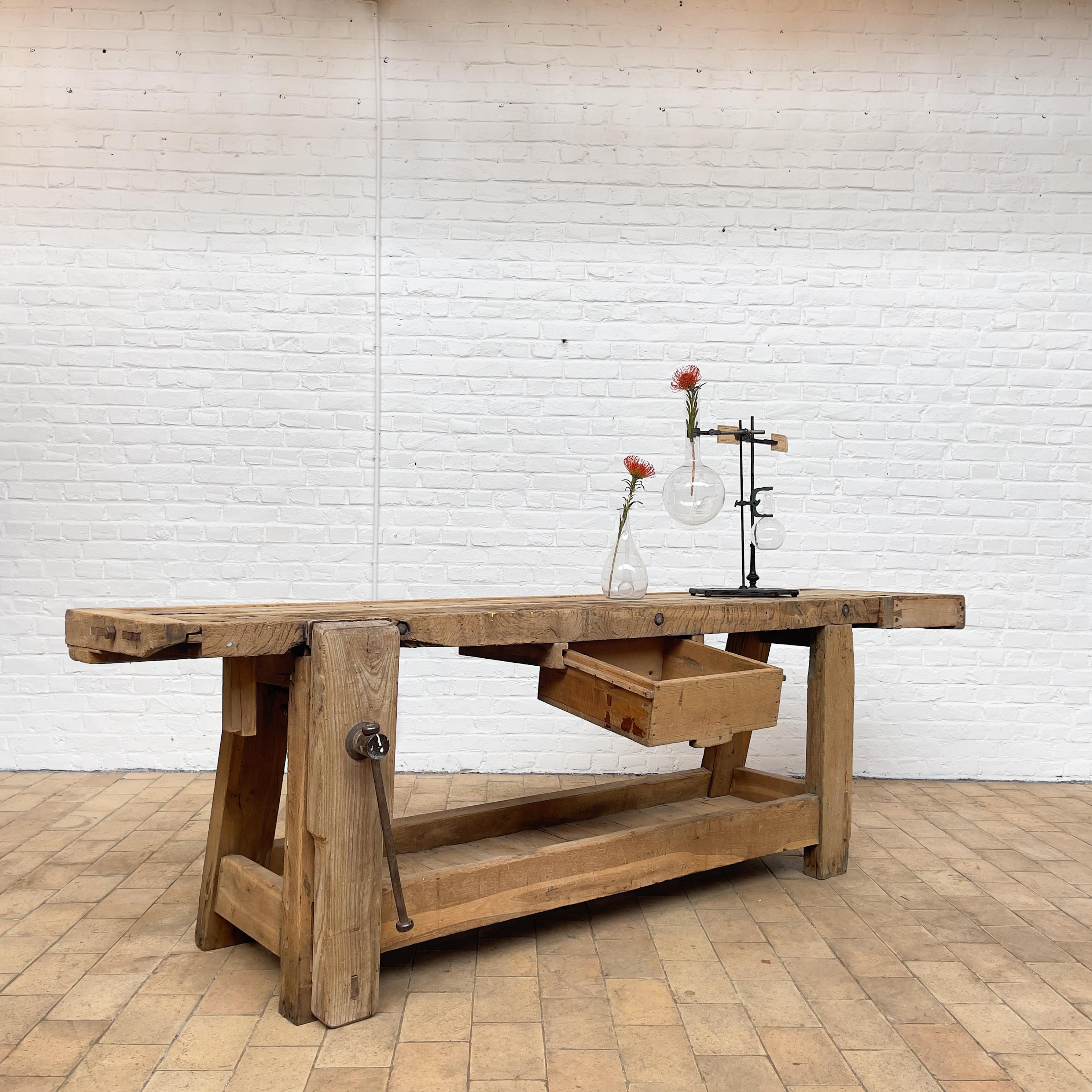 Primitive French Oak Workbench c.1930 For Sale at 1stDibs