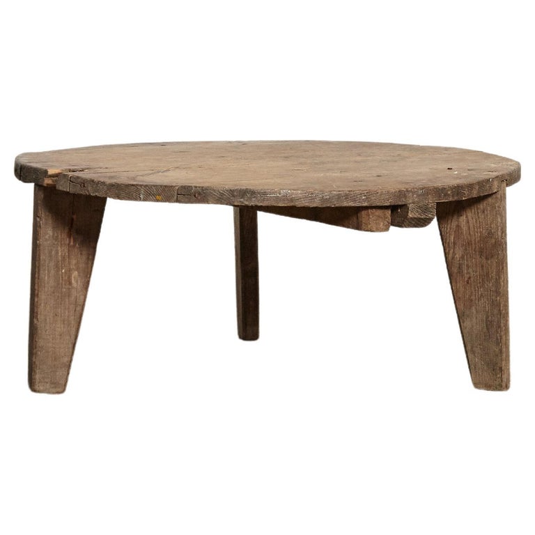 Primitive French Wooden Table, Form Reminiscent of Jean Prouvé at 1stDibs