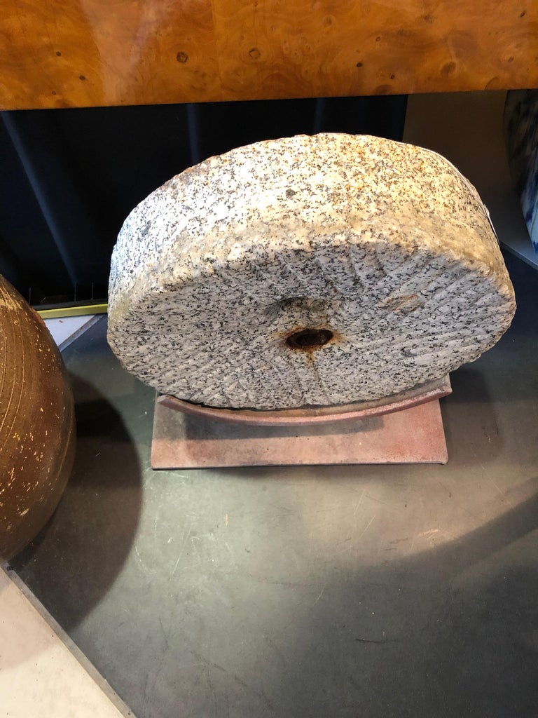 Primitive Grinding Stone Wheel on Iron Display For Sale at 1stDibs ...