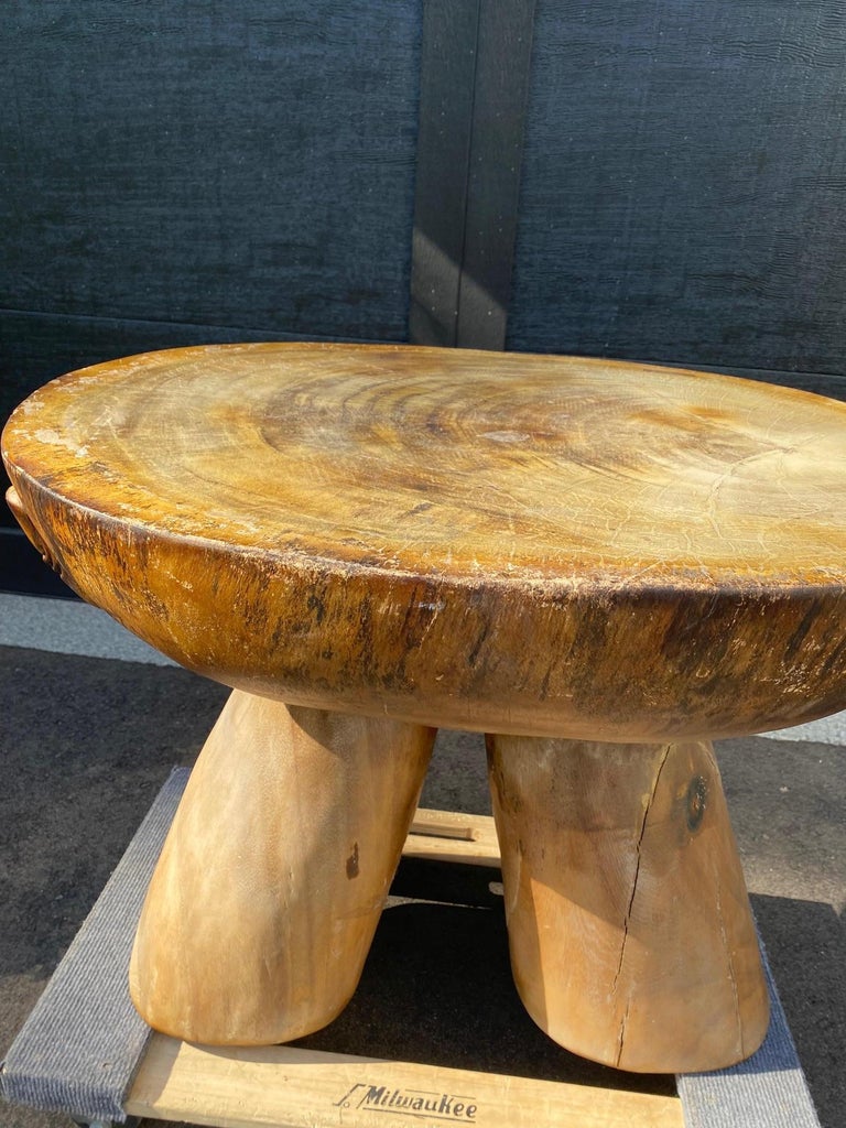 Primitive Handmade Wood Accent Table with Hand Motif For Sale at 1stDibs
