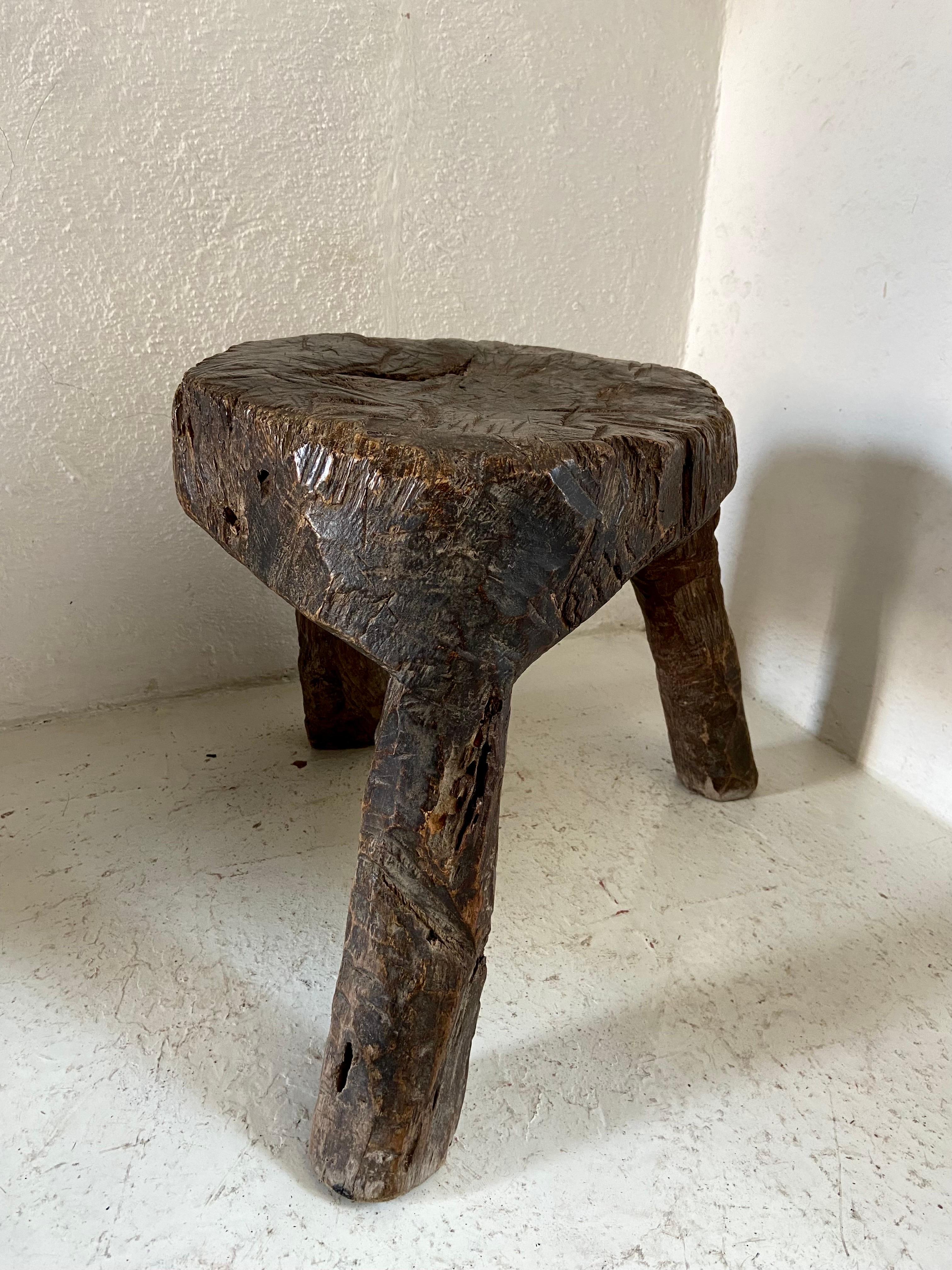 Primitive Hardwood Stool from Mexico For Sale at 1stDibs