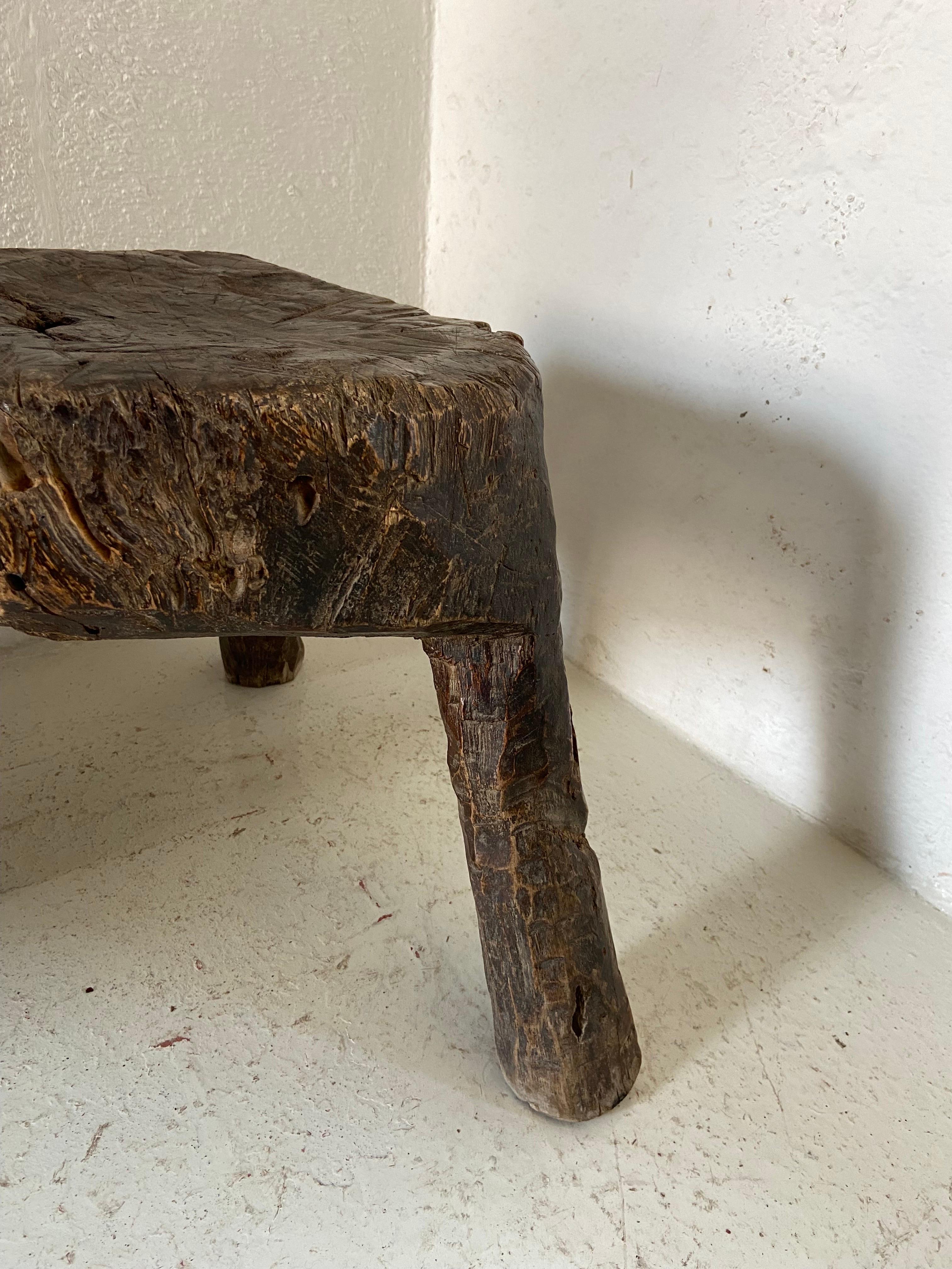 Primitive Hardwood Stool from Mexico For Sale at 1stDibs