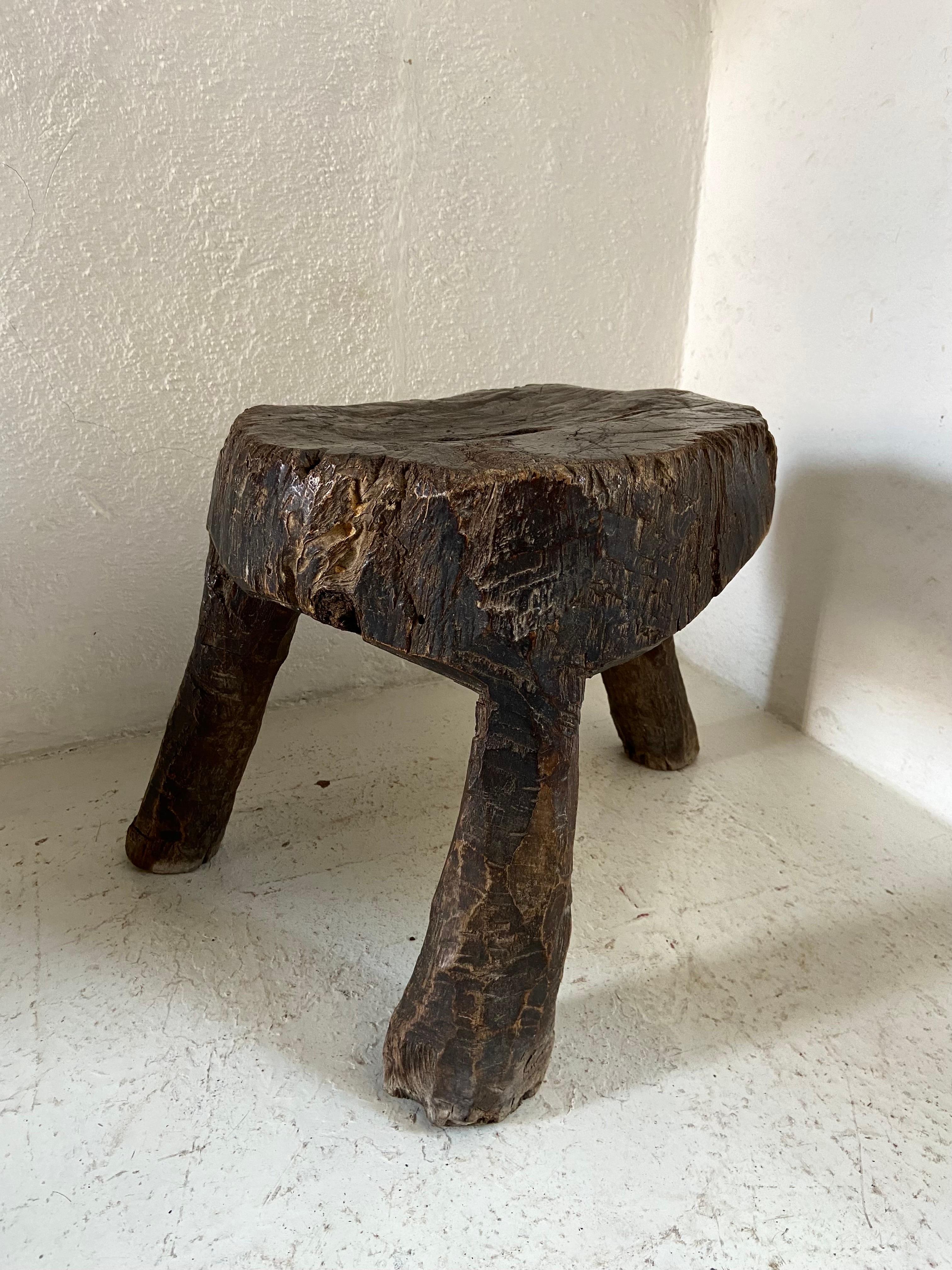 Primitive Hardwood Stool from Mexico For Sale at 1stDibs