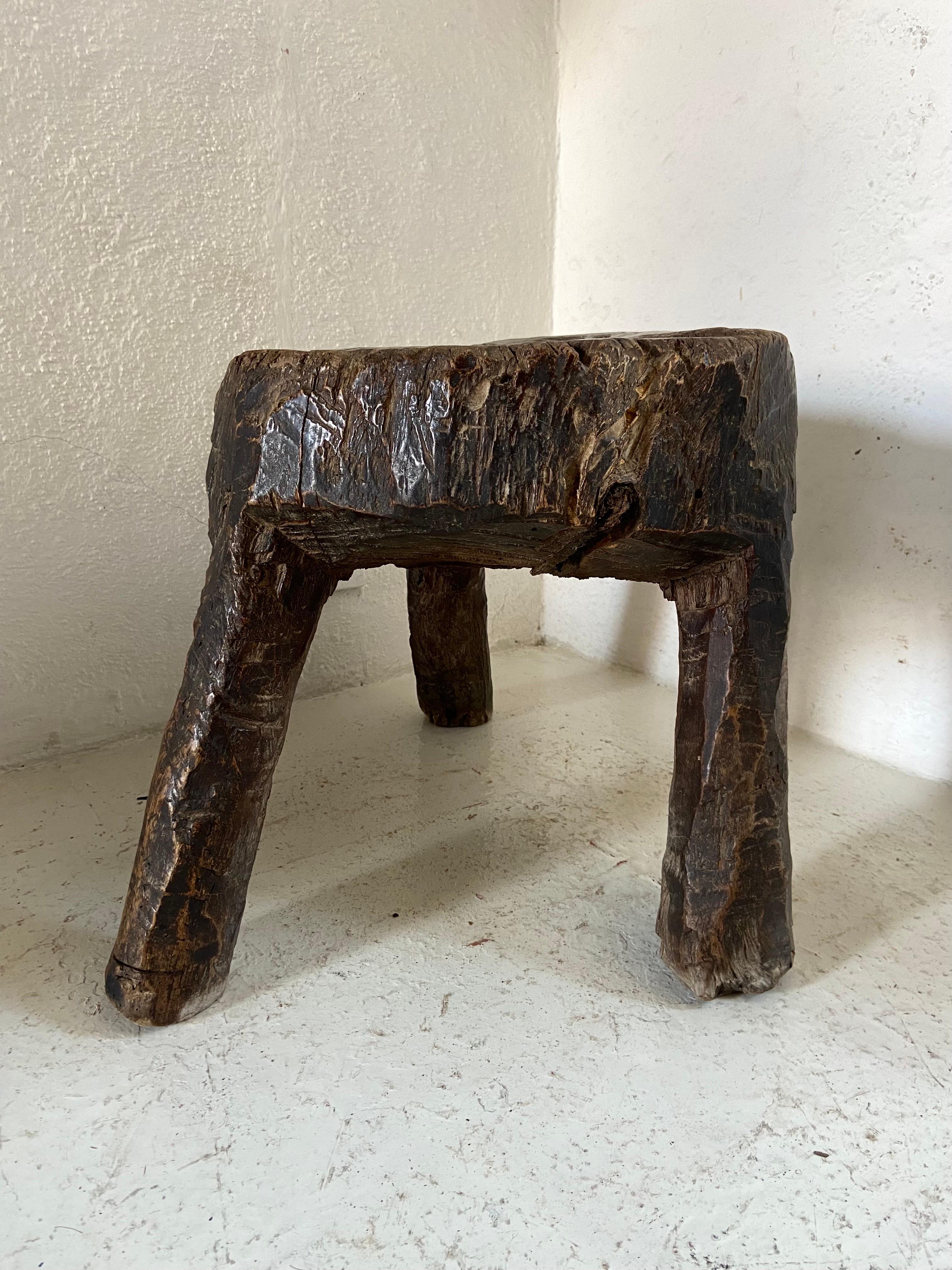 Primitive Hardwood Stool from Mexico For Sale at 1stDibs