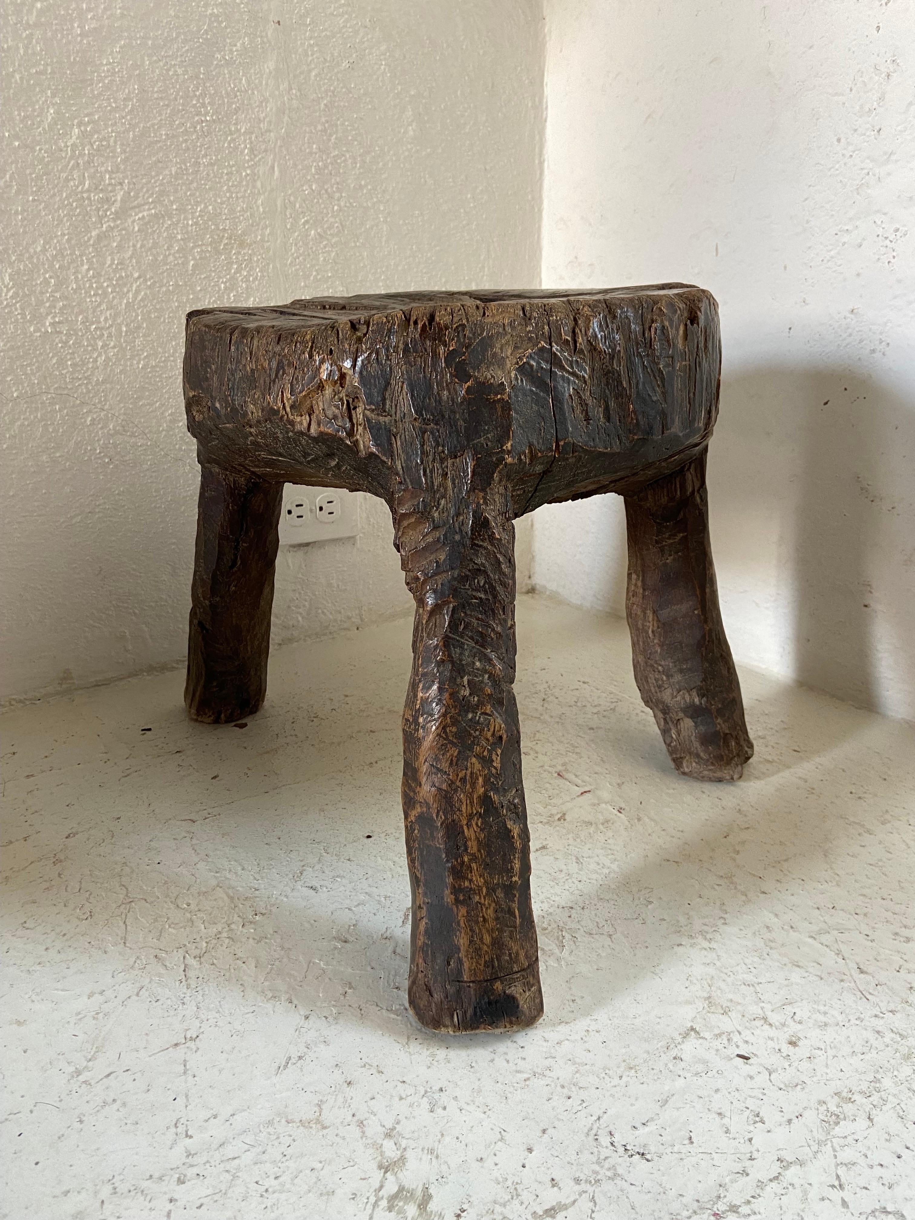 Primitive Hardwood Stool from Mexico For Sale at 1stDibs