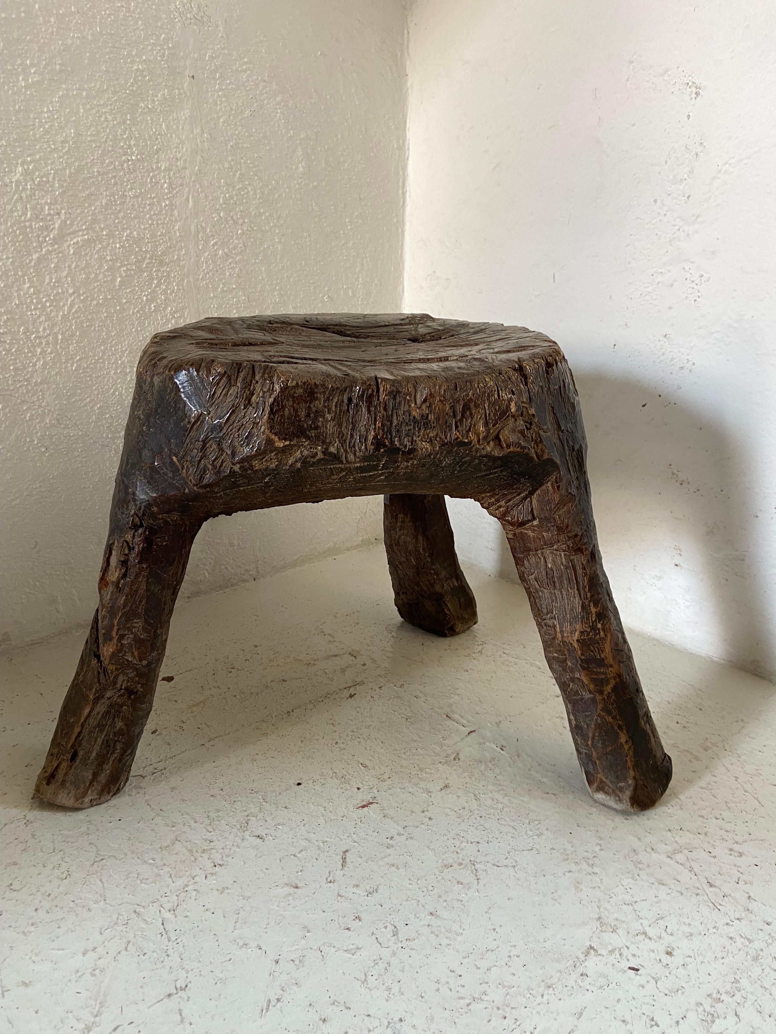 Primitive Hardwood Stool from Mexico For Sale at 1stDibs