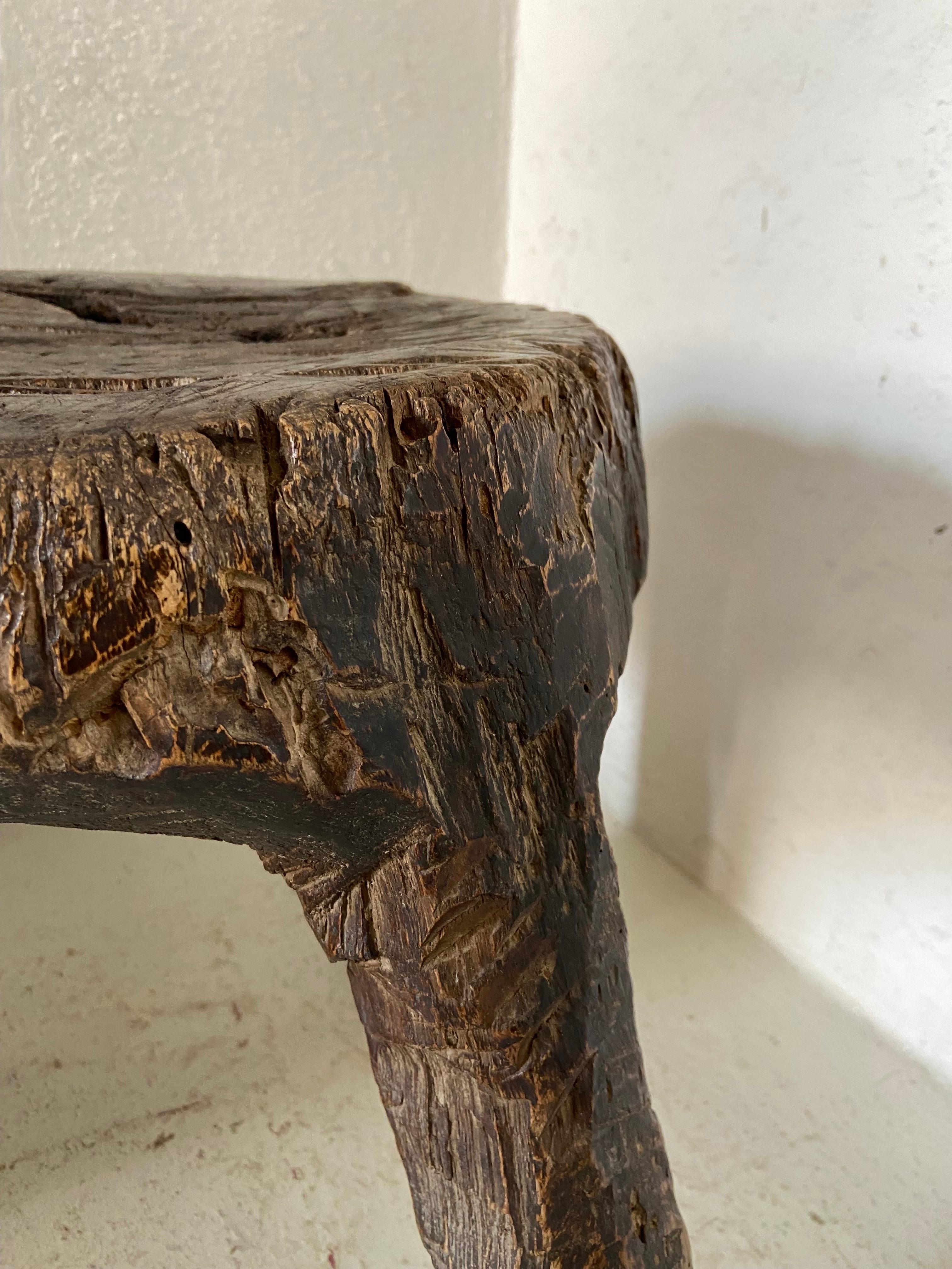 Primitive Hardwood Stool from Mexico For Sale at 1stDibs