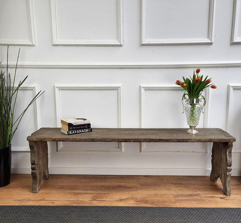 Primitive Rustic Minimal Italian Midcentury Wooden Bench Side Table For ...