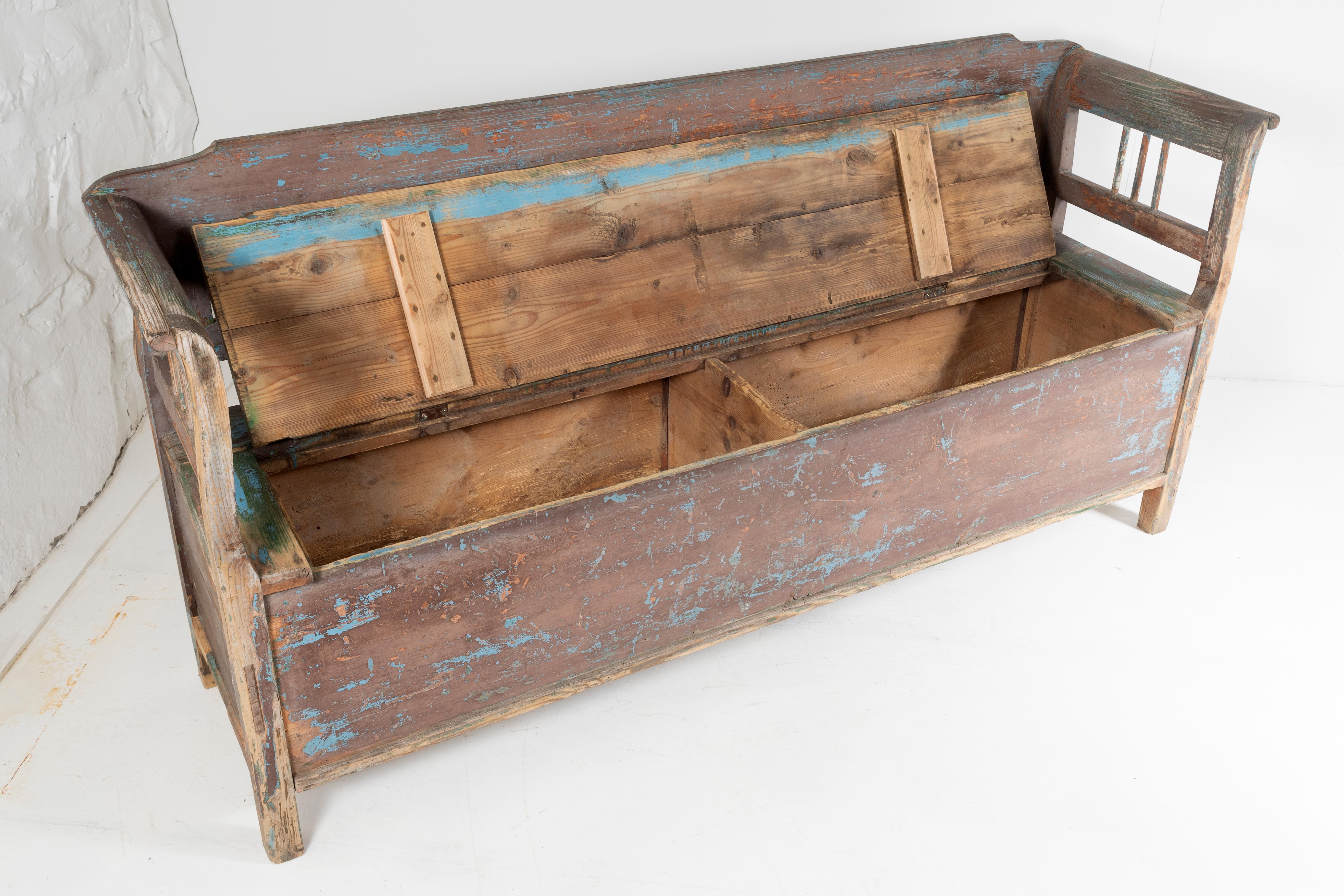 Primitive Rustic Vernacular Box Settle Farmhouse Bench with Seat ...