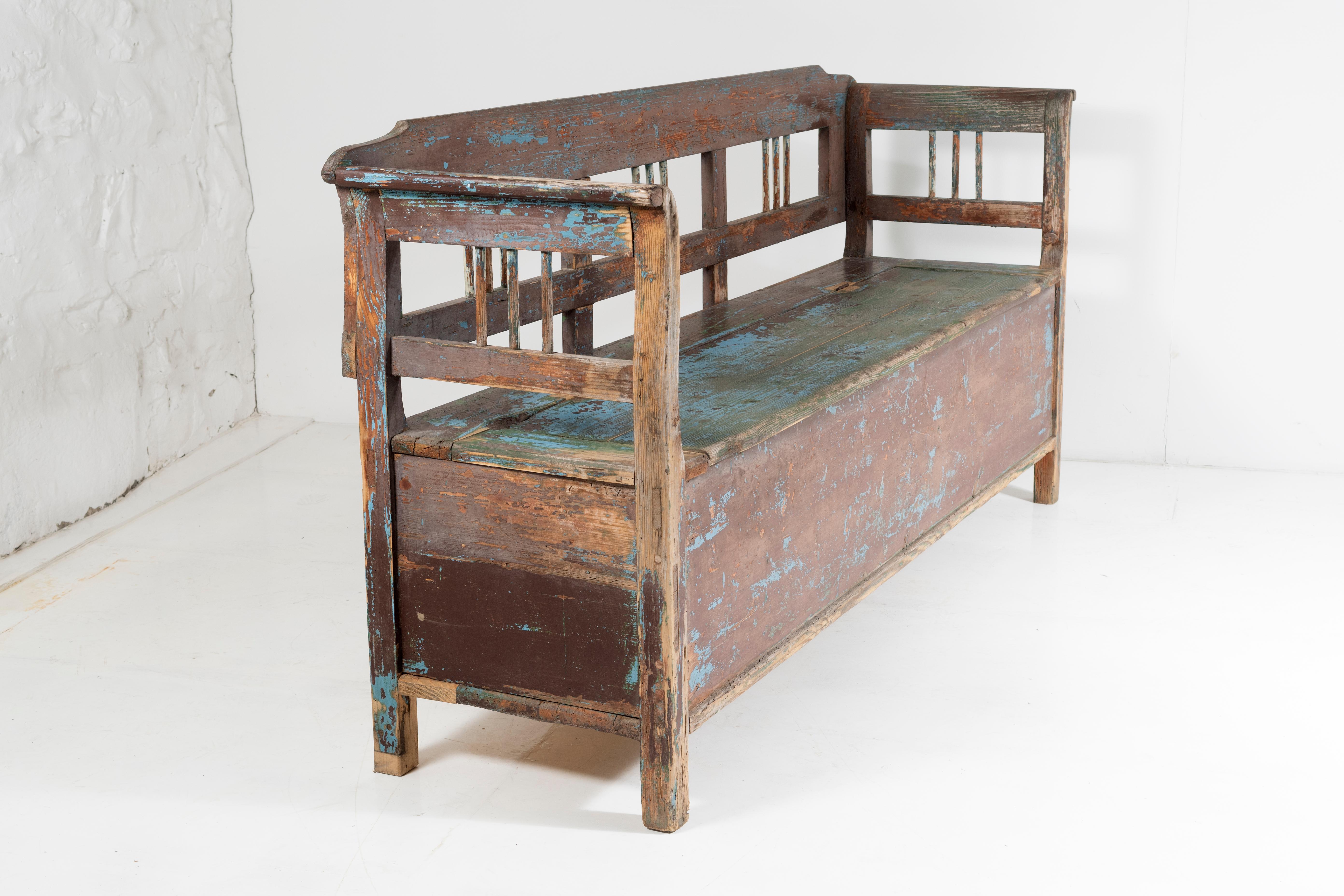 Primitive Rustic Vernacular Box Settle Farmhouse Bench with Seat ...