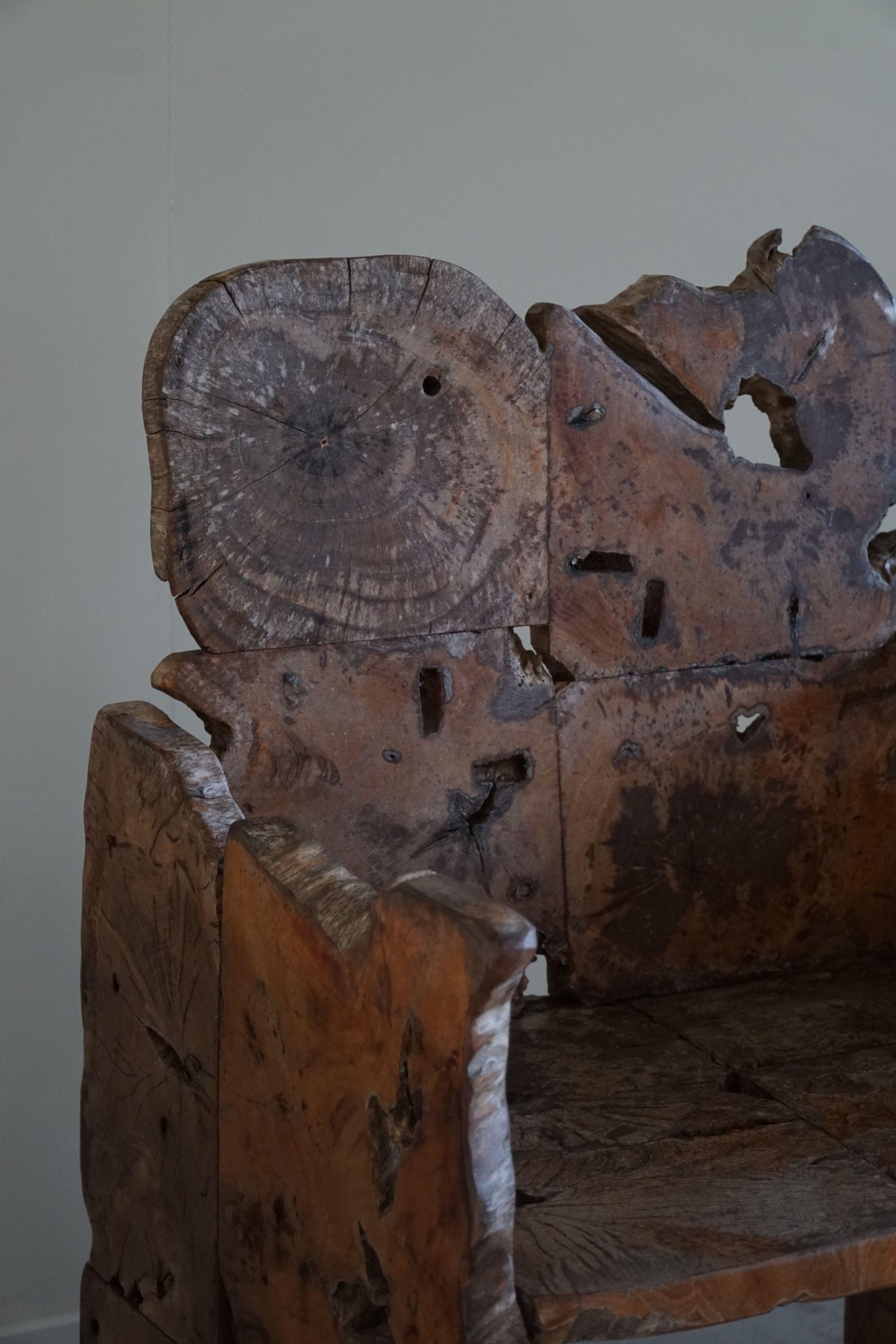 Primitive Sculptural Wabi Sabi Armchair in Solid Wood, Swedish Modern ...