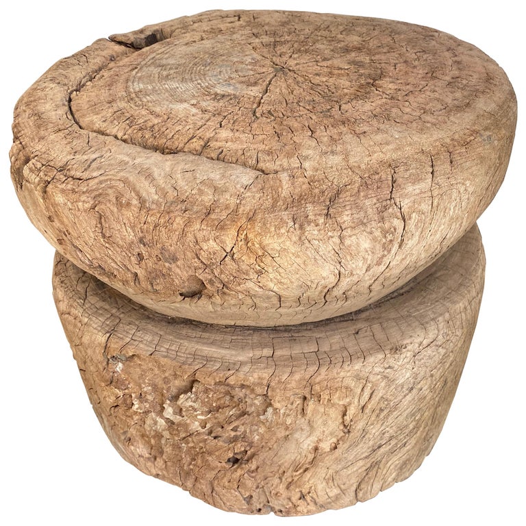 Primitive Stump Stool of Distressed Wood for Japan For Sale at 1stDibs