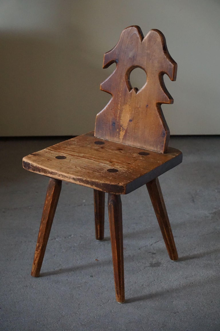 Primitive Swedish Wooden Hand Crafted Chair, Wabi Sabi Style, Early ...