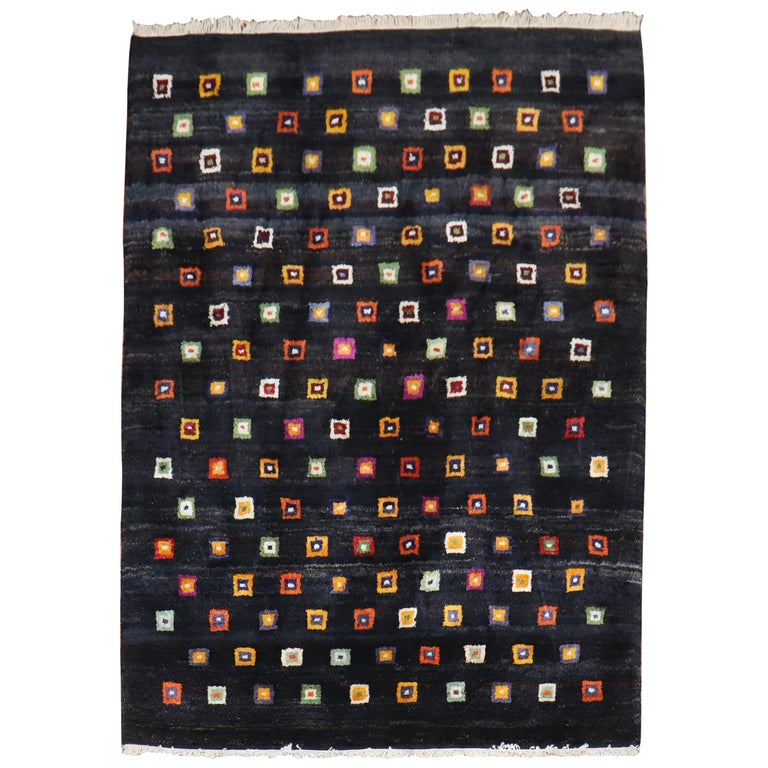 Primitive Turkish Contemporary Box Square Pattern Rug For Sale at 1stDibs
