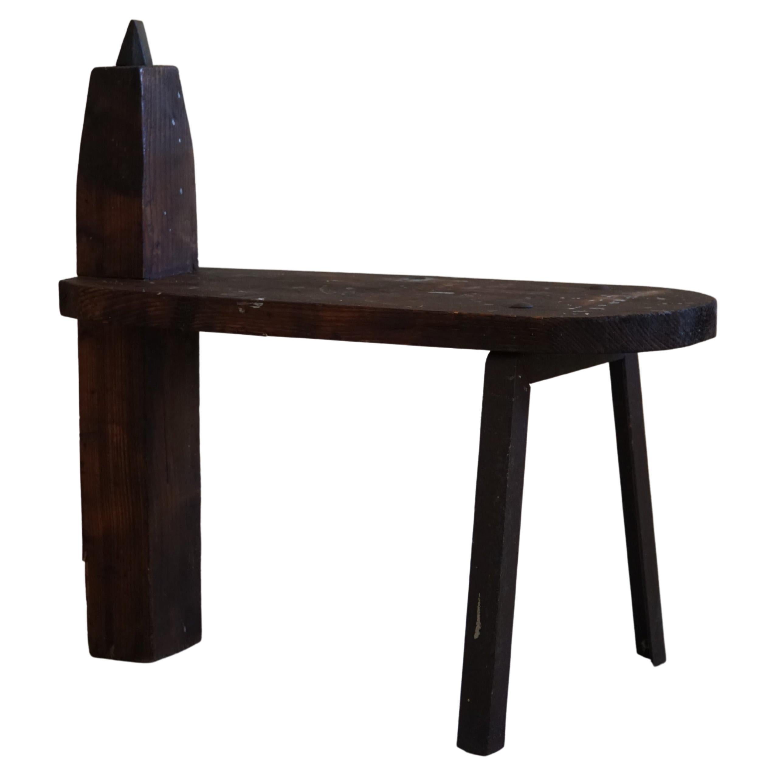 Primitive Wabi Sabi Stool / Side Table in Stained Pine, Swedish ...