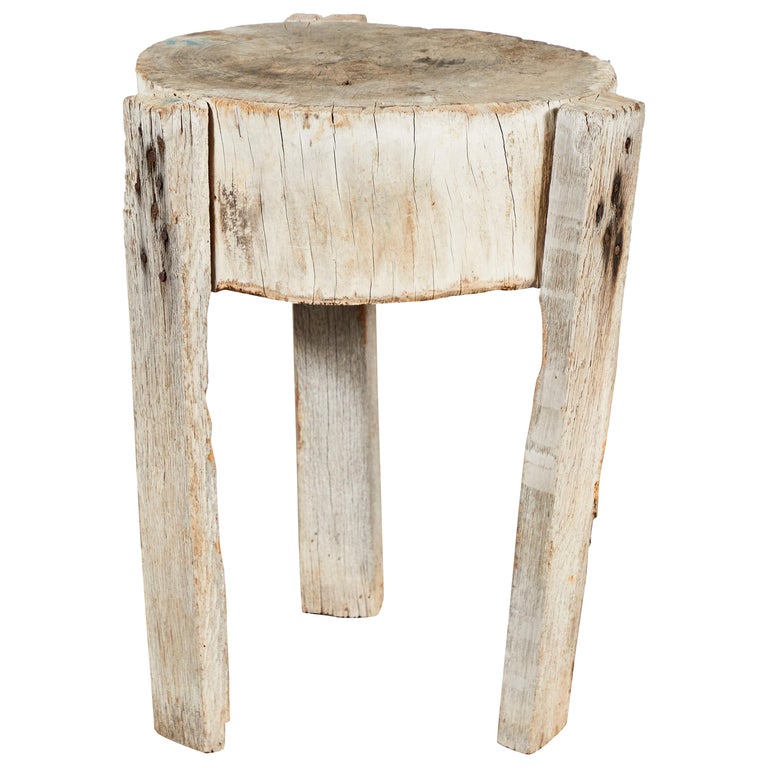 Primitive White Round Chopping Block Table at 1stDibs