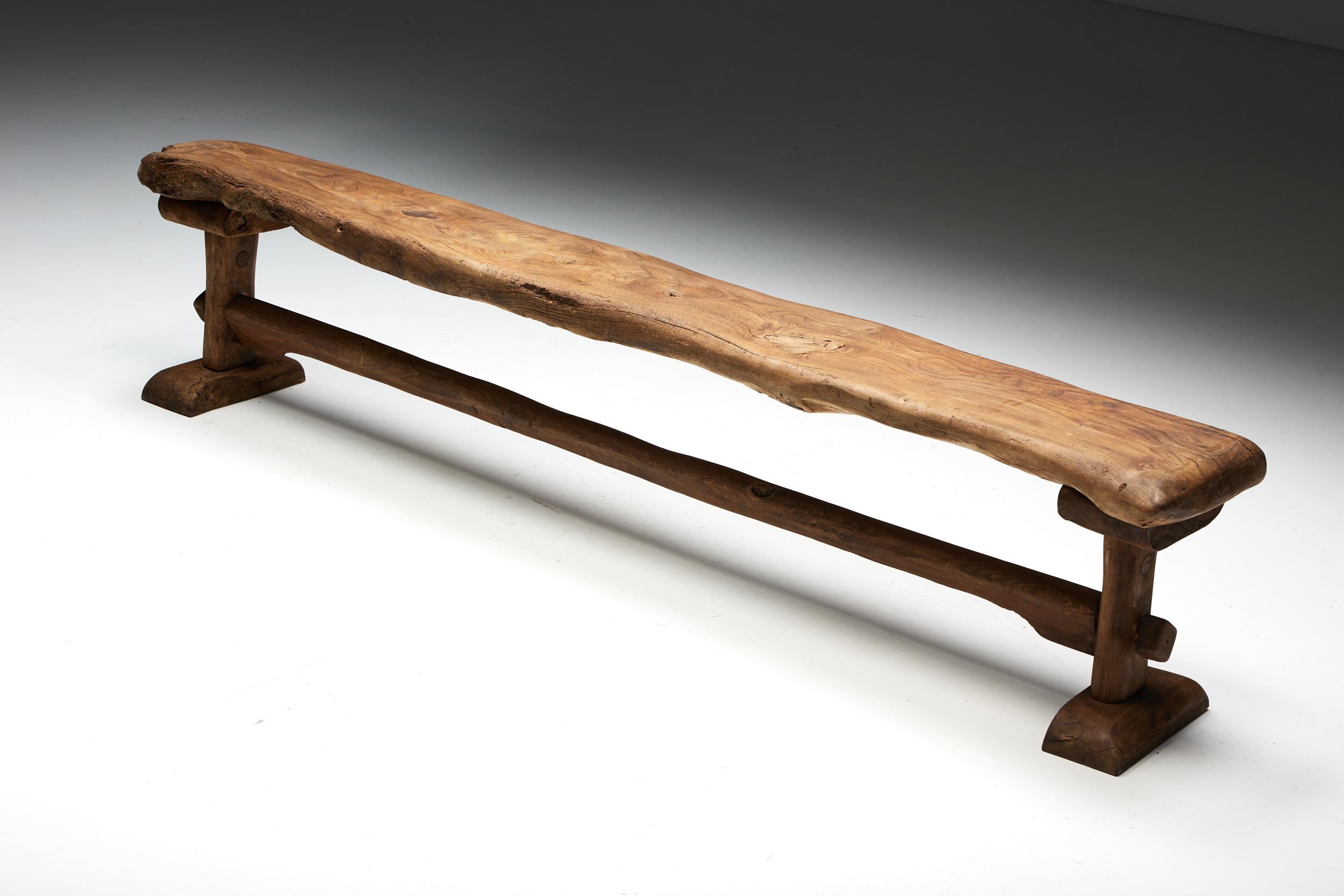 Primitive Wooden Bench, France, 1940s For Sale at 1stDibs