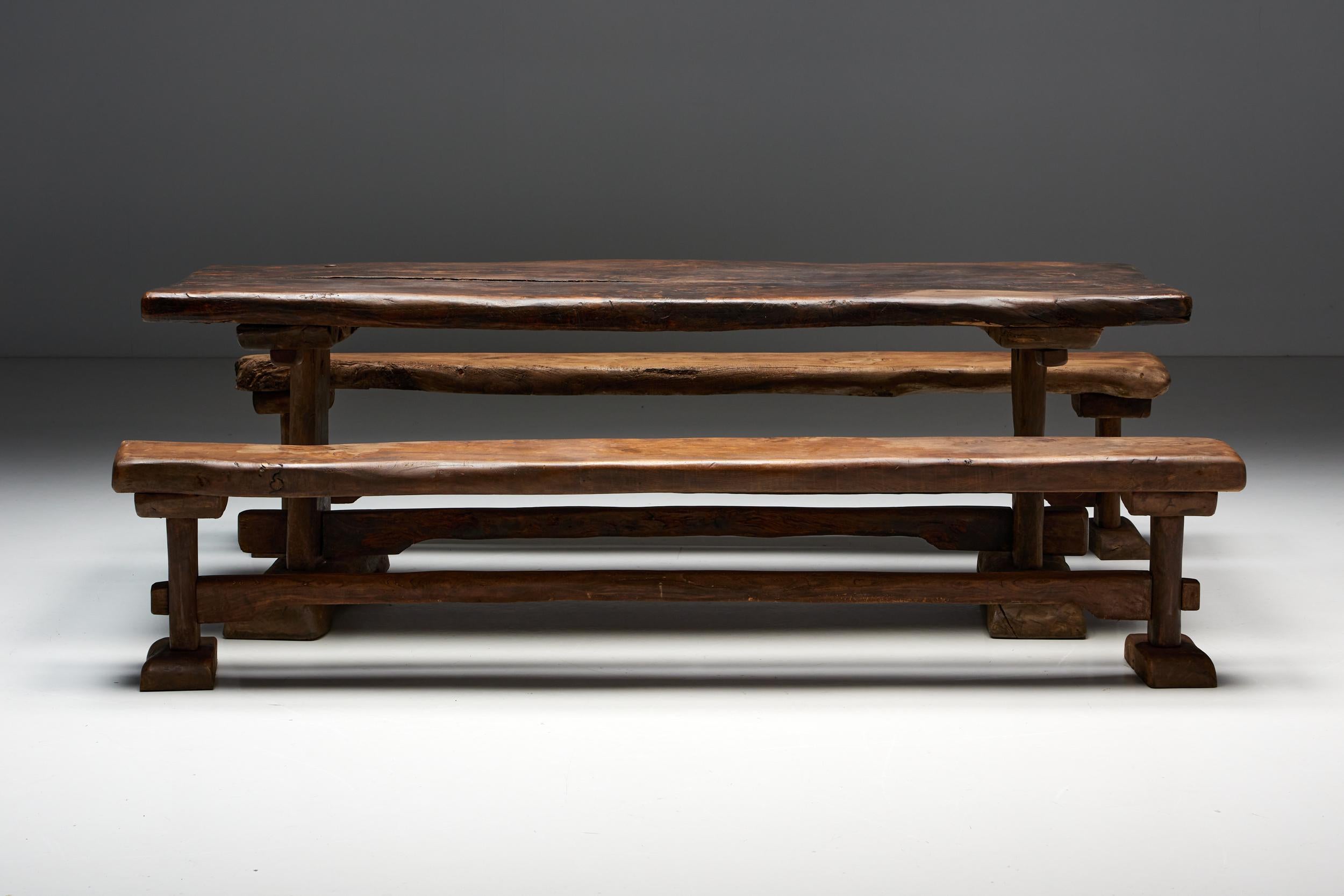 Primitive Wooden Dining Table, France, 1940s For Sale at 1stDibs