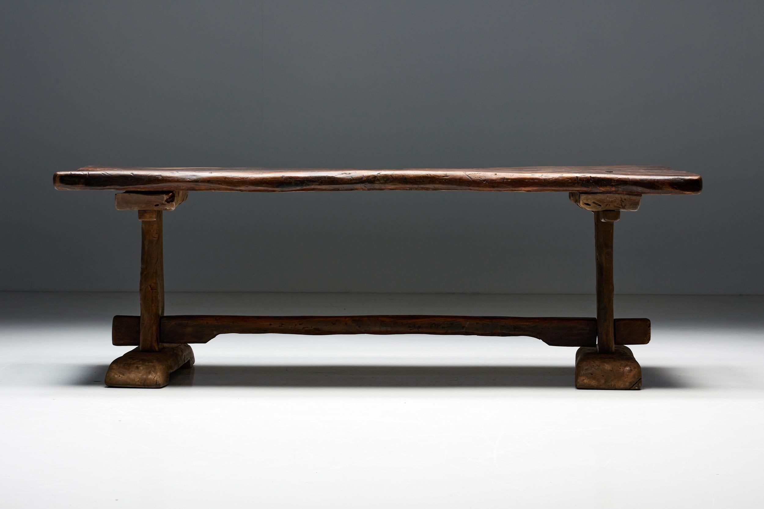 Primitive Wooden Dining Table, France, 1940s For Sale at 1stDibs