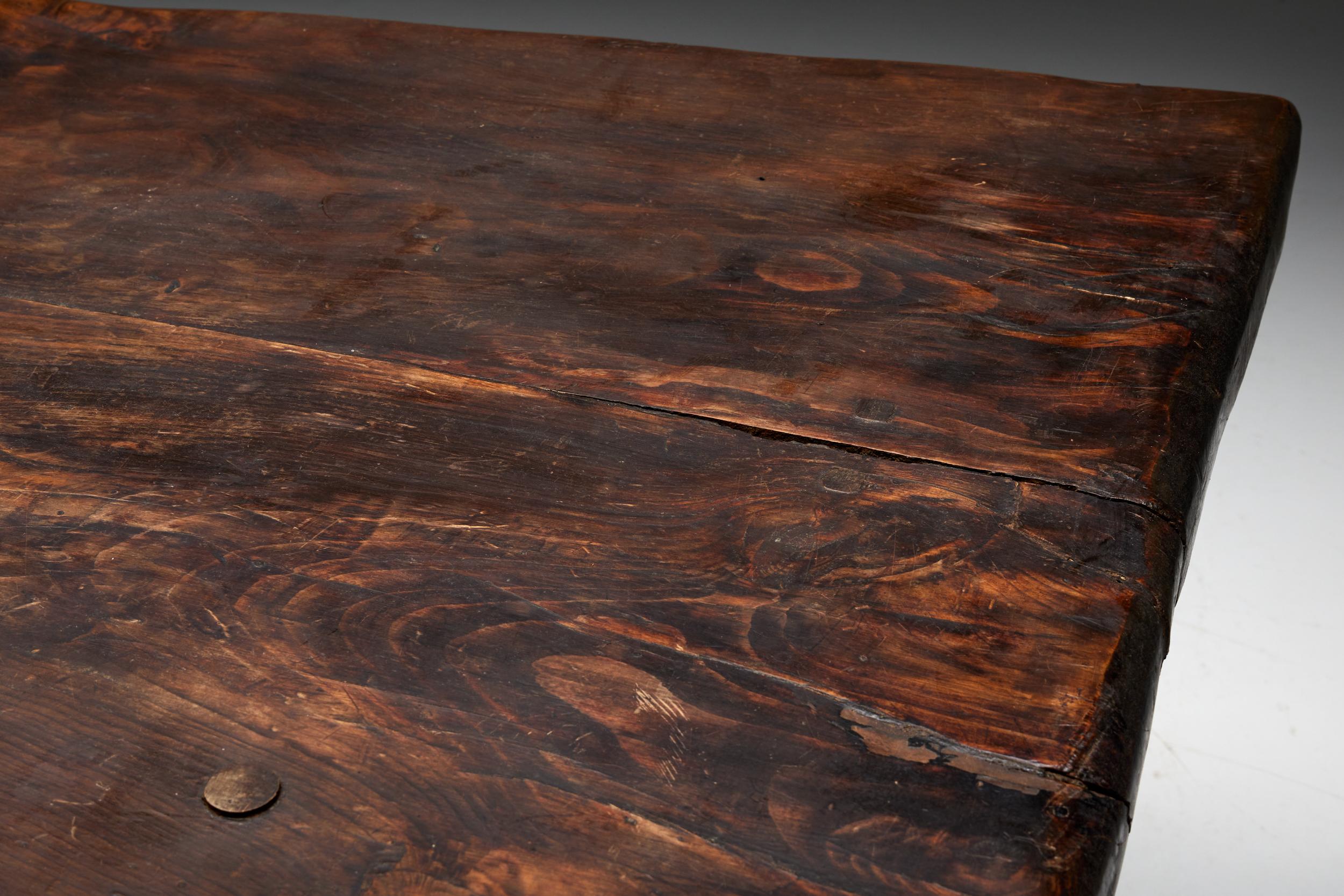 Primitive Wooden Dining Table, France, 1940s For Sale at 1stDibs