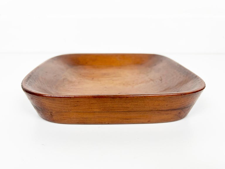 Primitive Wooden Square Bowl For Sale at 1stDibs