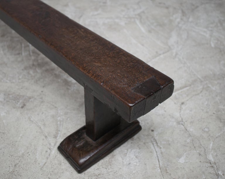 Primitive XL 17th Century Solid Walnut Hall Bench from Navarra For Sale ...