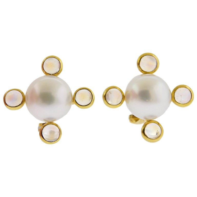 Assael Prince Dimitri South Sea Pearl Moonstone Gold Earrings For Sale ...