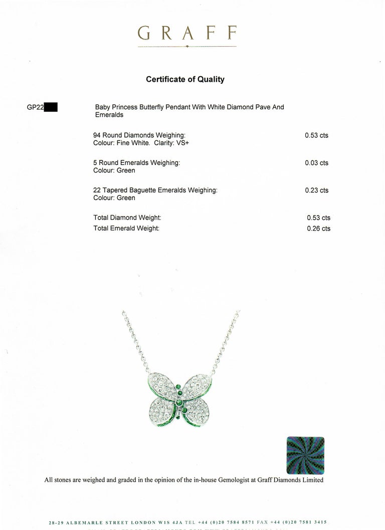 Graff Princess Butterfly Diamond and Emerald Pendant Necklace For Sale ...