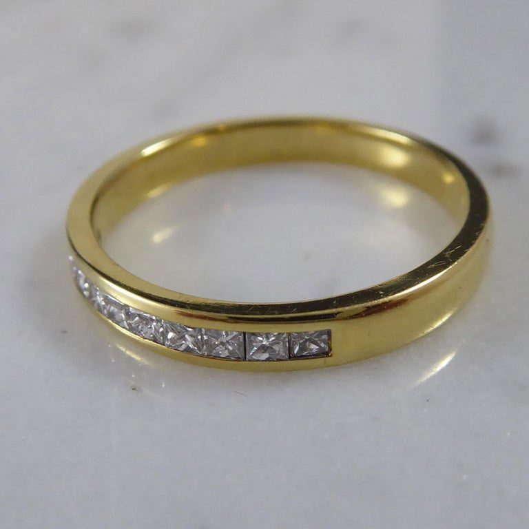Princess Cut Diamond Eternity Ring in Yellow Gold Band For Sale at 1stDibs