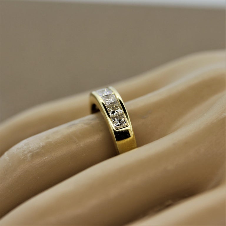 Princess-Cut Diamond Gold Band Ring For Sale at 1stDibs