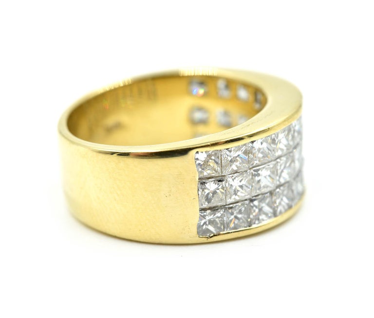 Princess Cut Diamond Invisible Set Ring 18 Karat Yellow Gold at 1stDibs