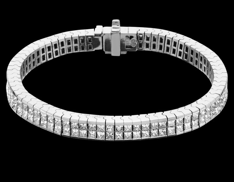 Princess Cut Diamond Invisible Setting Flexible Bracelet in 18 Carat ...