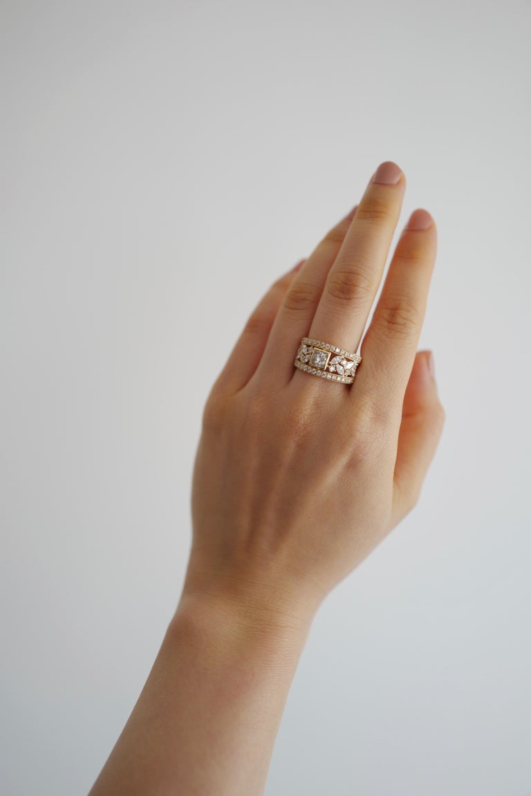 Customizable Princess Cut Diamond, Marquise Cut Diamond Unique Ring 18K ...