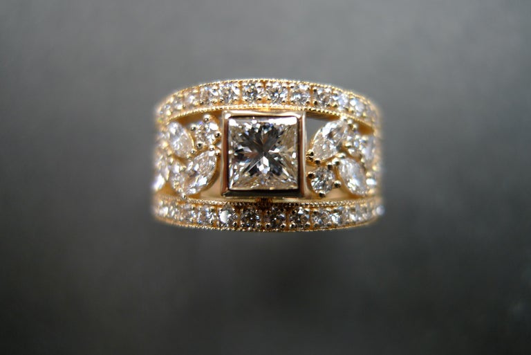 Customizable Princess Cut Diamond, Marquise Cut Diamond Unique Ring 18K ...