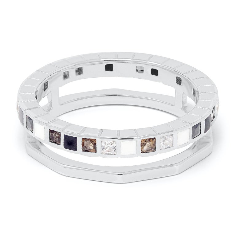 Customizable Princess Cut Diamond Onyx Smoky Quartz Enamel 18k White ...