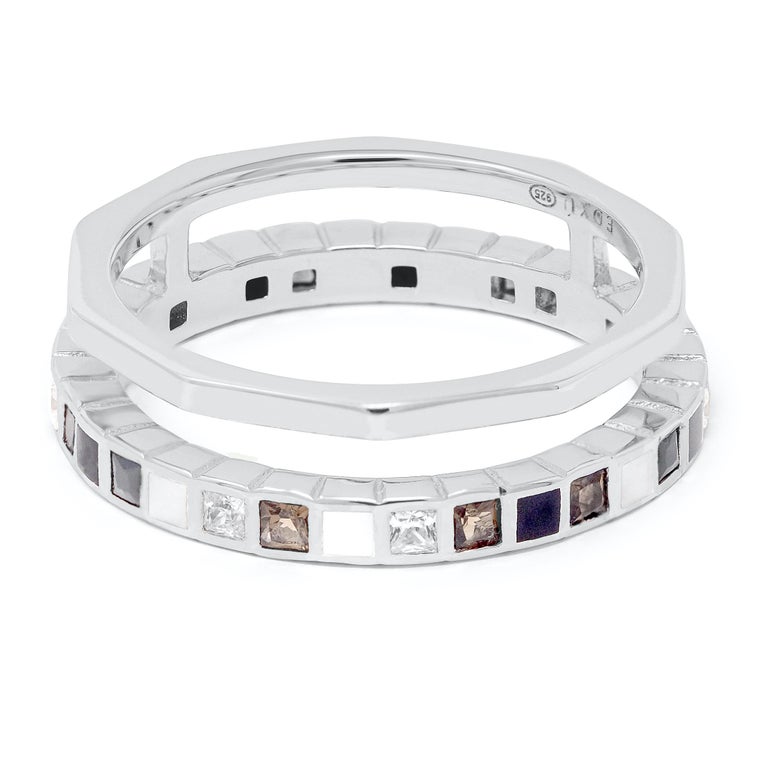 Customizable Princess Cut Diamond Onyx Smoky Quartz Enamel 18k White ...