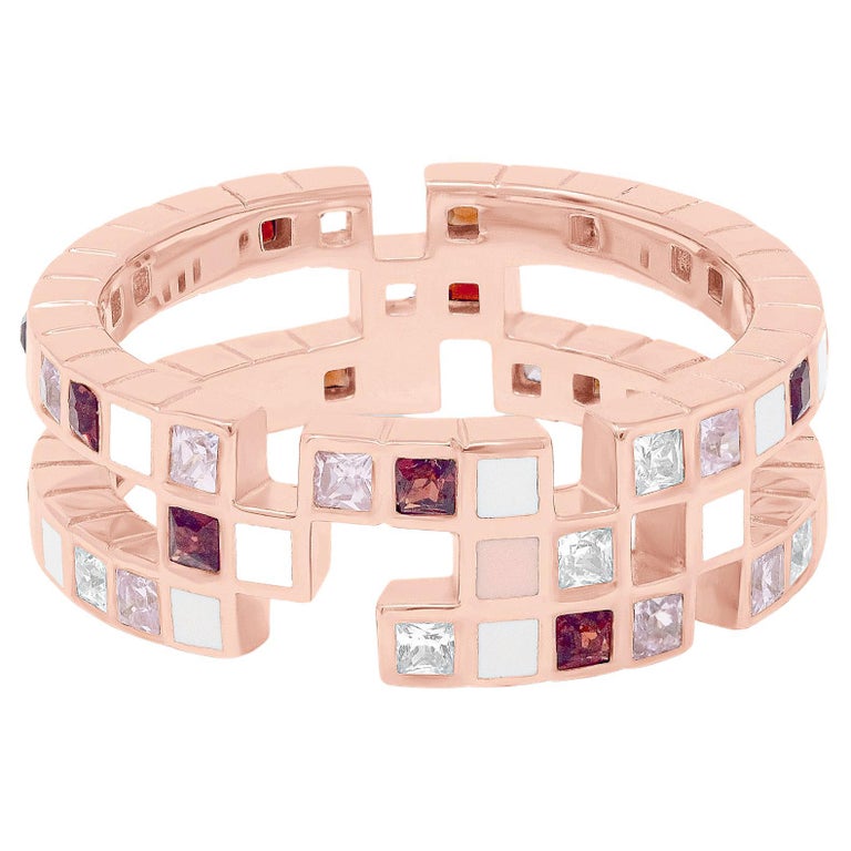 Customizable Princess Cut Diamond Pink Sapphire Garnet Enamel 18k Rose ...