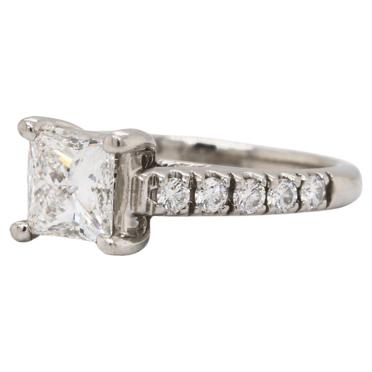 Beautiful Platinum Princess Cut Center Halo Engagement Ring For Sale at ...