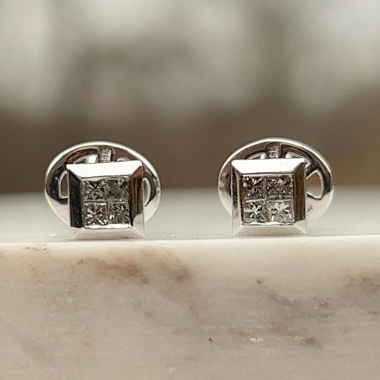 Princess Cut Diamond Stud Earrings in 18k White Gold For Sale at 1stDibs