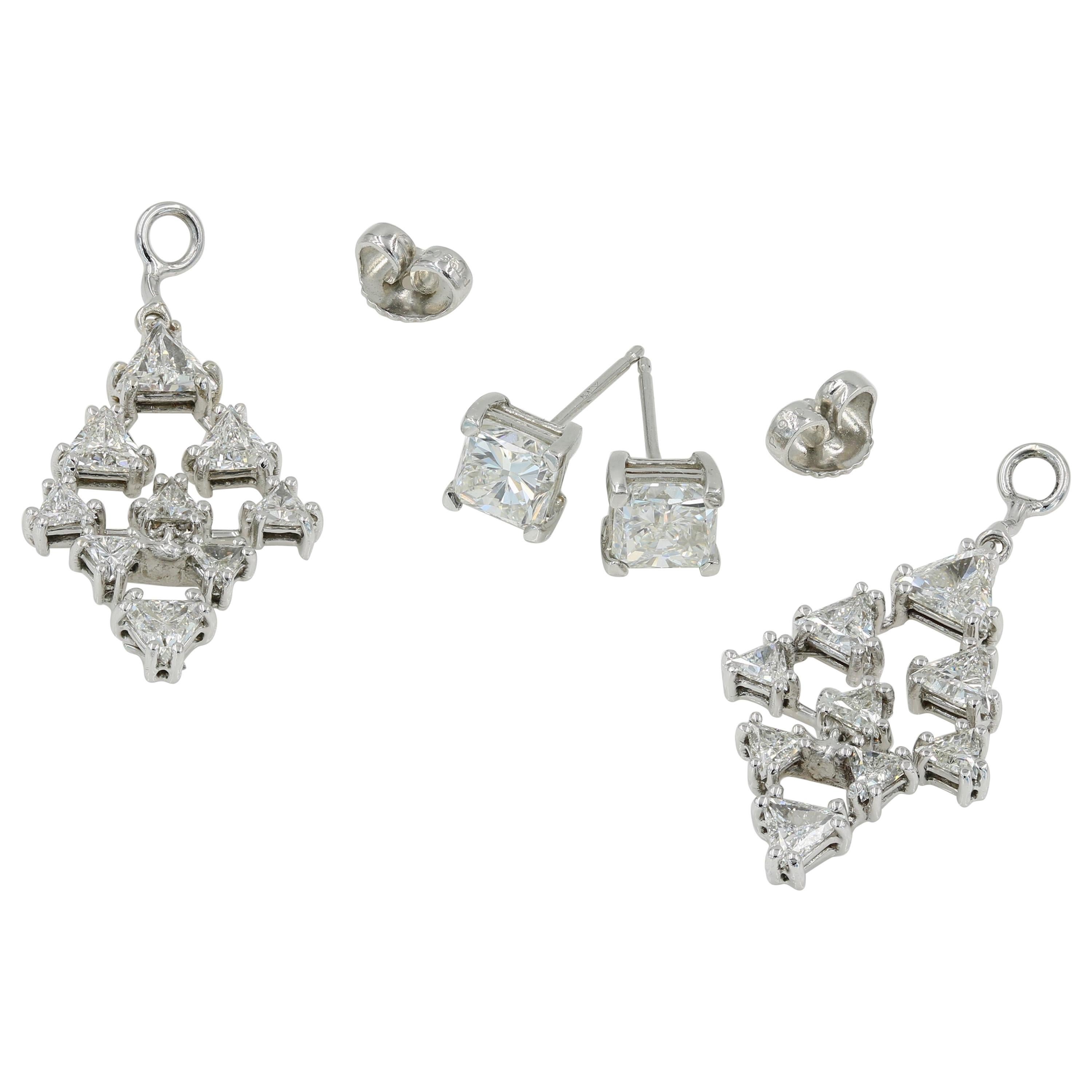 Princess Cut Diamond Studs and Trilliant Cut Jackets in 18 Karat WG at ...